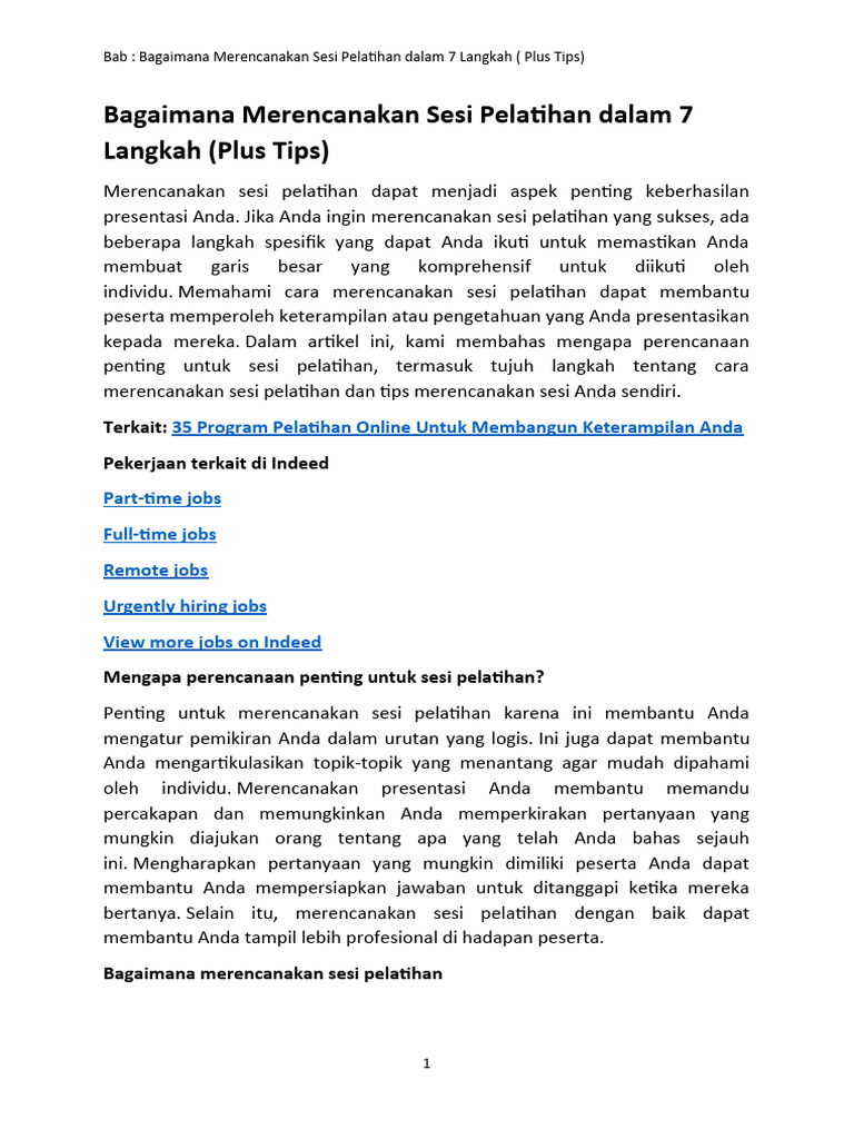 Bagaimana Merencanakan Sesi Pelatihan Dalam 7 Langkah | PDF | Karier & Perkembangan