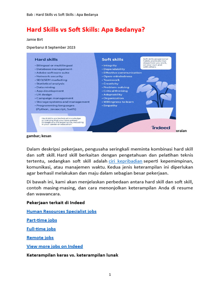 Beda Hard Skills Vs Soft Skills | PDF
