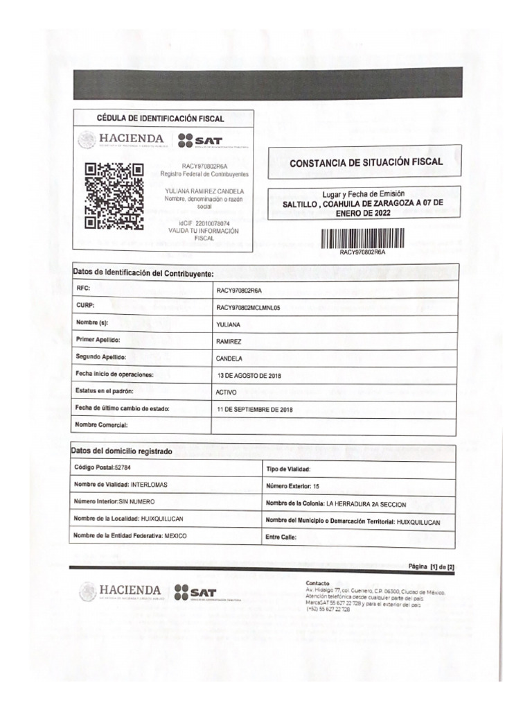 Cédula de Identificación Fiscal | PDF