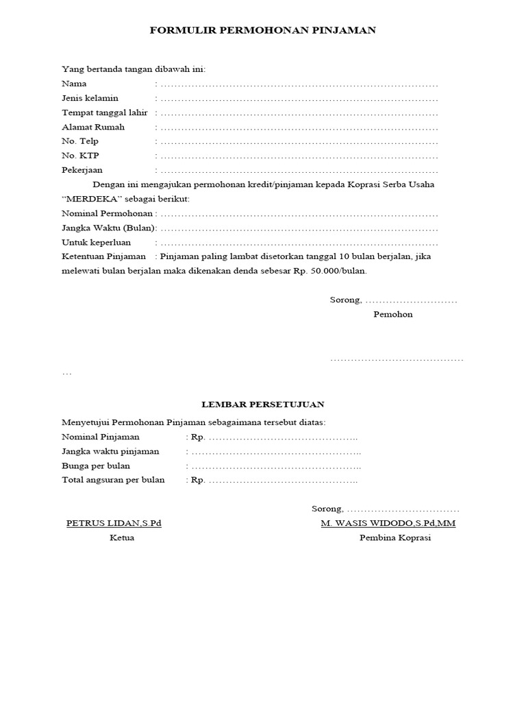 Formulir Permohonan Pinjaman | PDF