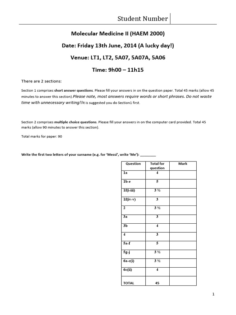 Haem2000 Block 2 Test 2014 Meq-1 | PDF | Mutation | Microsatellite