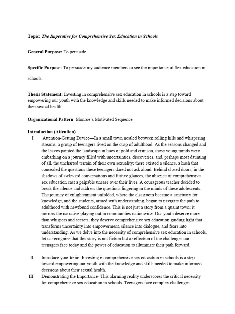 Persuasive Outline Pdf Sex Education Unintended Pregnancy