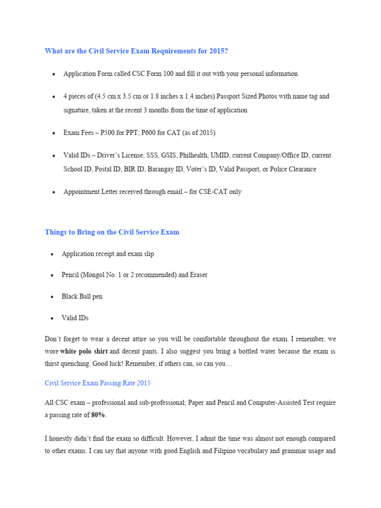 Civil Service Exam Requirements 2015 | PDF