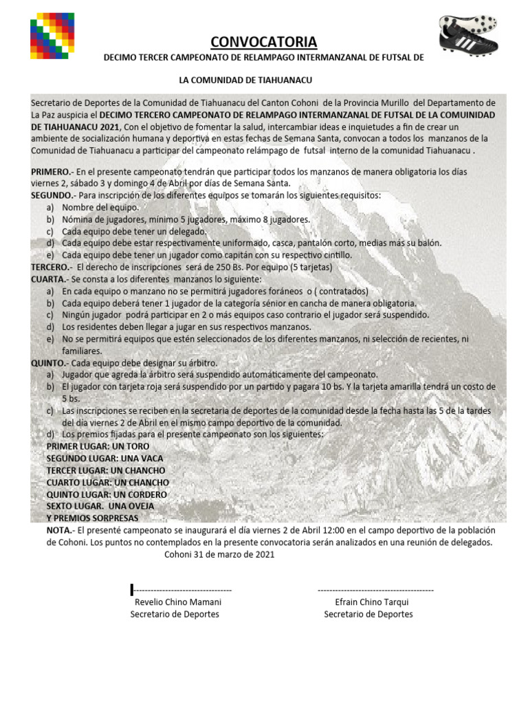 Convocatoria Campeonato Relampago | PDF | Deportes