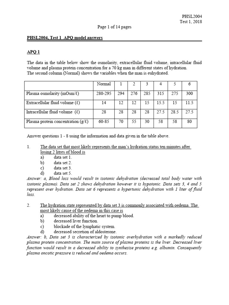 APQ Test 1: Hydration and Immunology Analysis | PDF | Electron ...