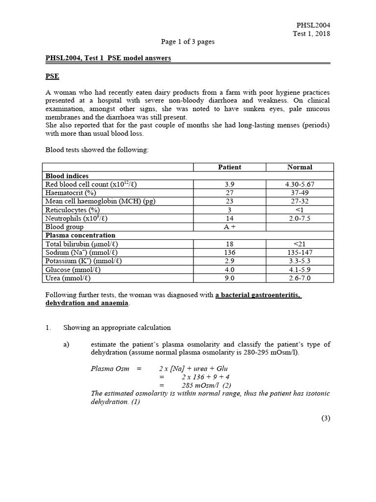 Test 1 - PSE Model Answers-1 | PDF | Clinical Medicine | Medical ...