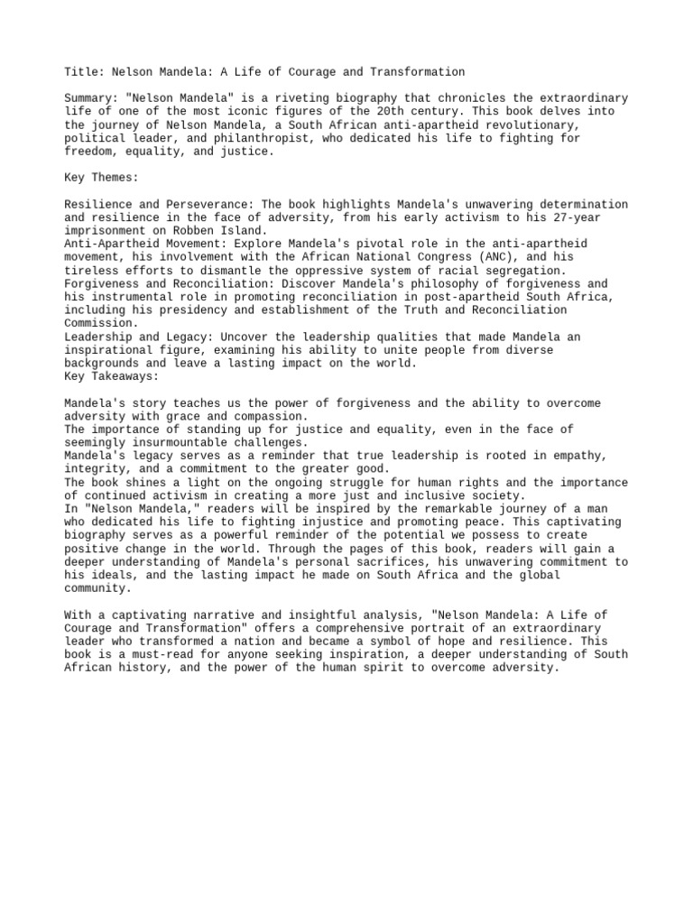 Nelson Mandela - Summary | PDF | Nelson Mandela