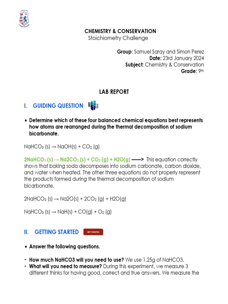 Thermal Decomposition of Sodium Bicarbonate | PDF | Mole (Unit ...