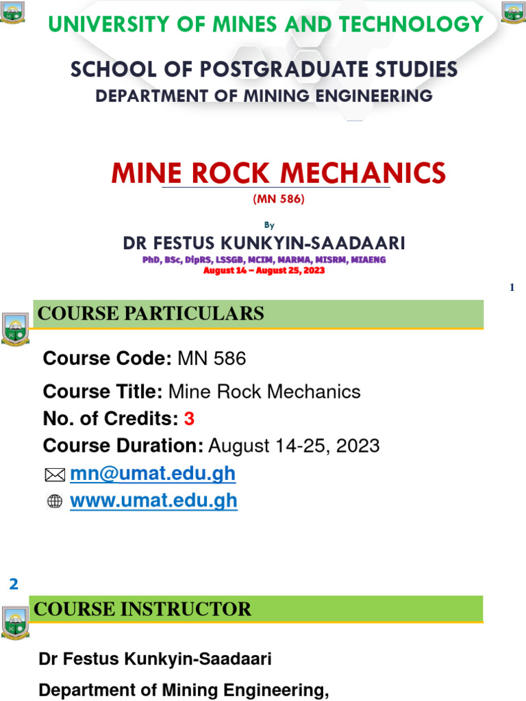 Mine Rock Mechanics Course Overview | PDF | Rock (Geology ...