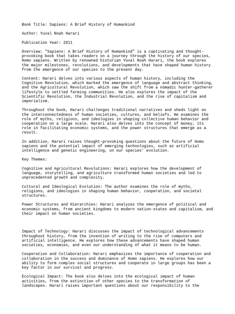 Sapiens - Summary | PDF | Human | Society