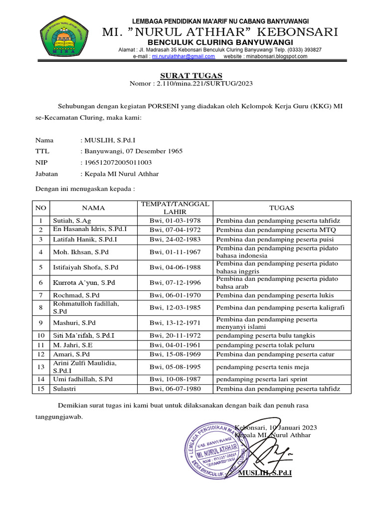 Surat Tugas Tim Lomba | PDF