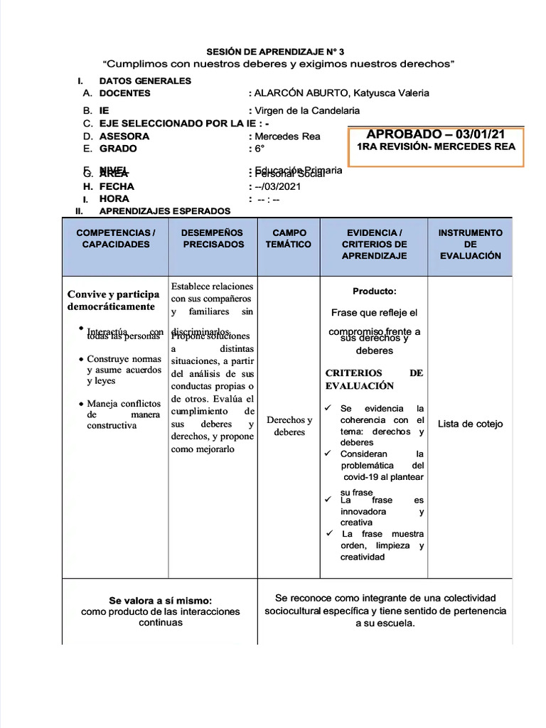 PDF Sesion de Aprendizaje de Personal Social - Compress | PDF