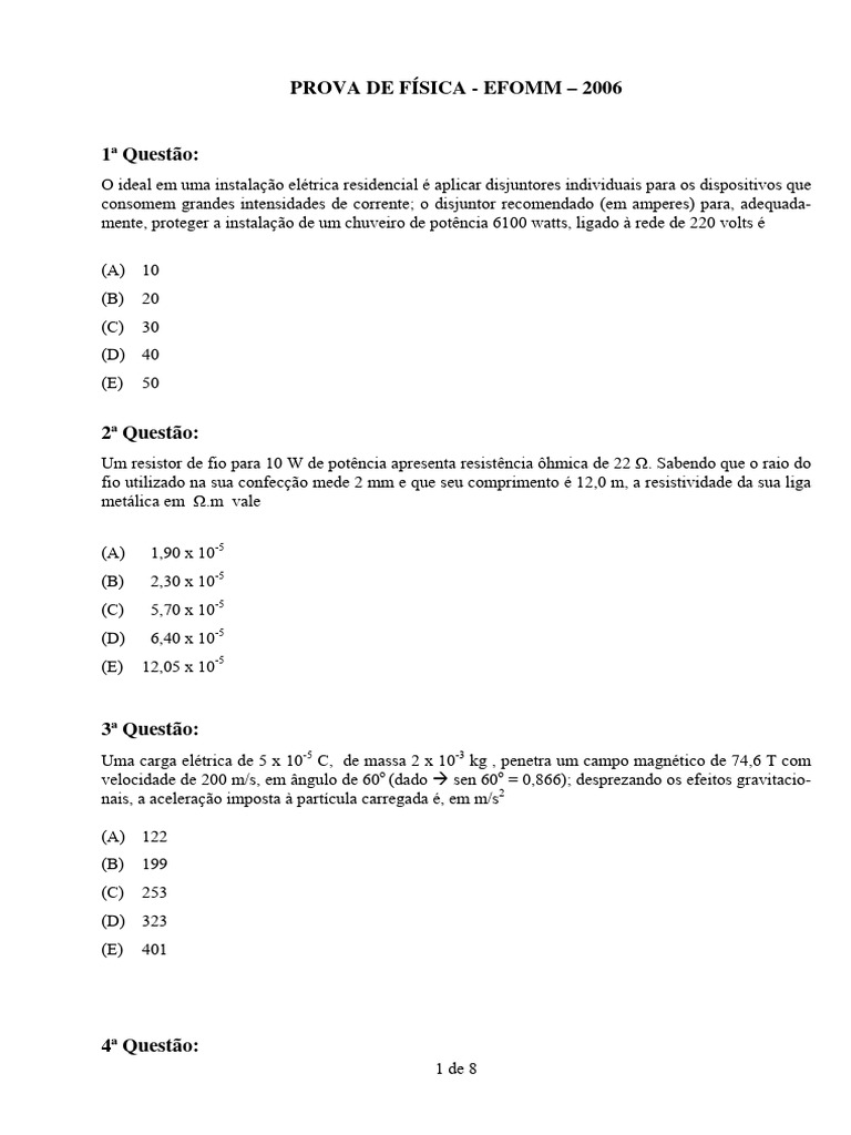 Provas Anteriores Efomm 2006 | Download grátis PDF | Potência (Física ... Provas Anteriores Efomm 2006 | Download grátis PDF | Potência (Física ...