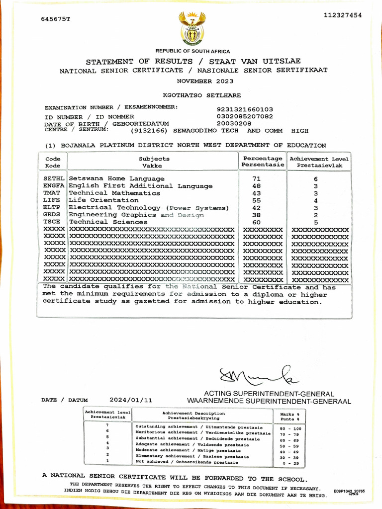 Kgothatso Statement of Results | PDF