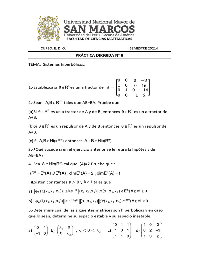 Edo Practica Nº8 2021 I | PDF | Funciones y mapeos | Matemáticas
