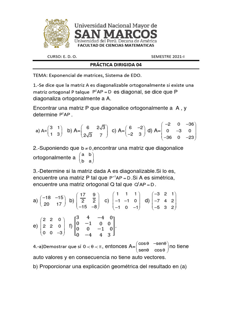 Edo Practica Nº4-2021-I | PDF | Matriz (Matemáticas) | Relaciones matematicas