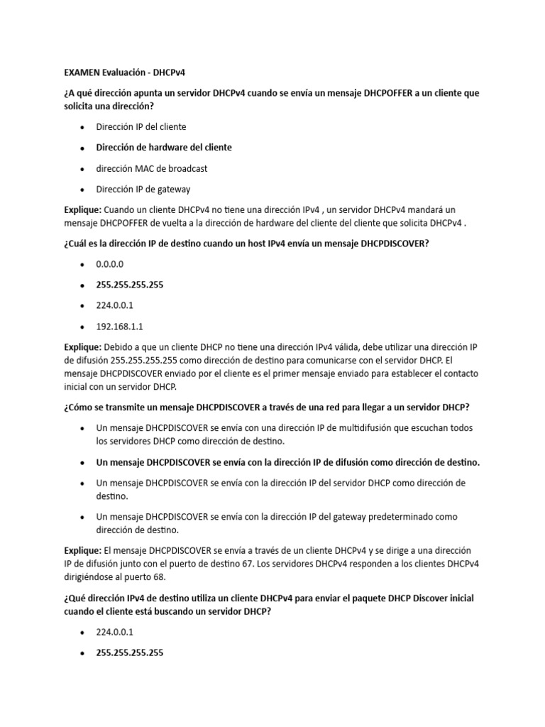 Examen DHCP | PDF | Dirección IP | Enrutador (Computación)