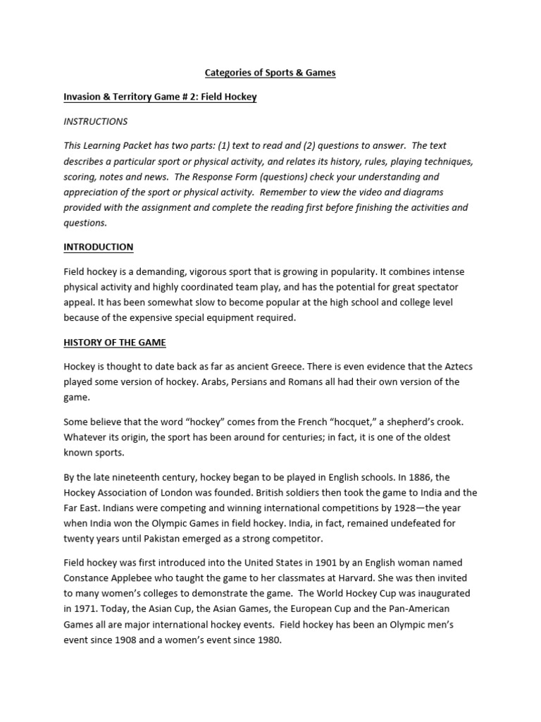 Invasion Territory Game 2 - Field Hockey | PDF | Ball Games | Sports