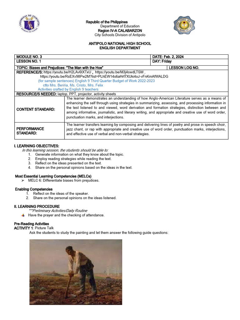 Lesson Plan 02.02.2024 Catch Up Friday The Man With The Hoe | PDF | Old Mac Donald Had A Farm ...
