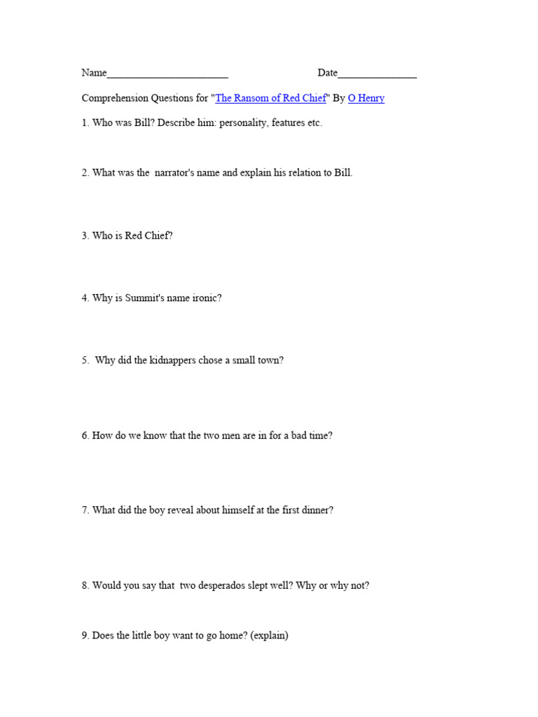 Ransom of Red Chief Comp Ques | PDF