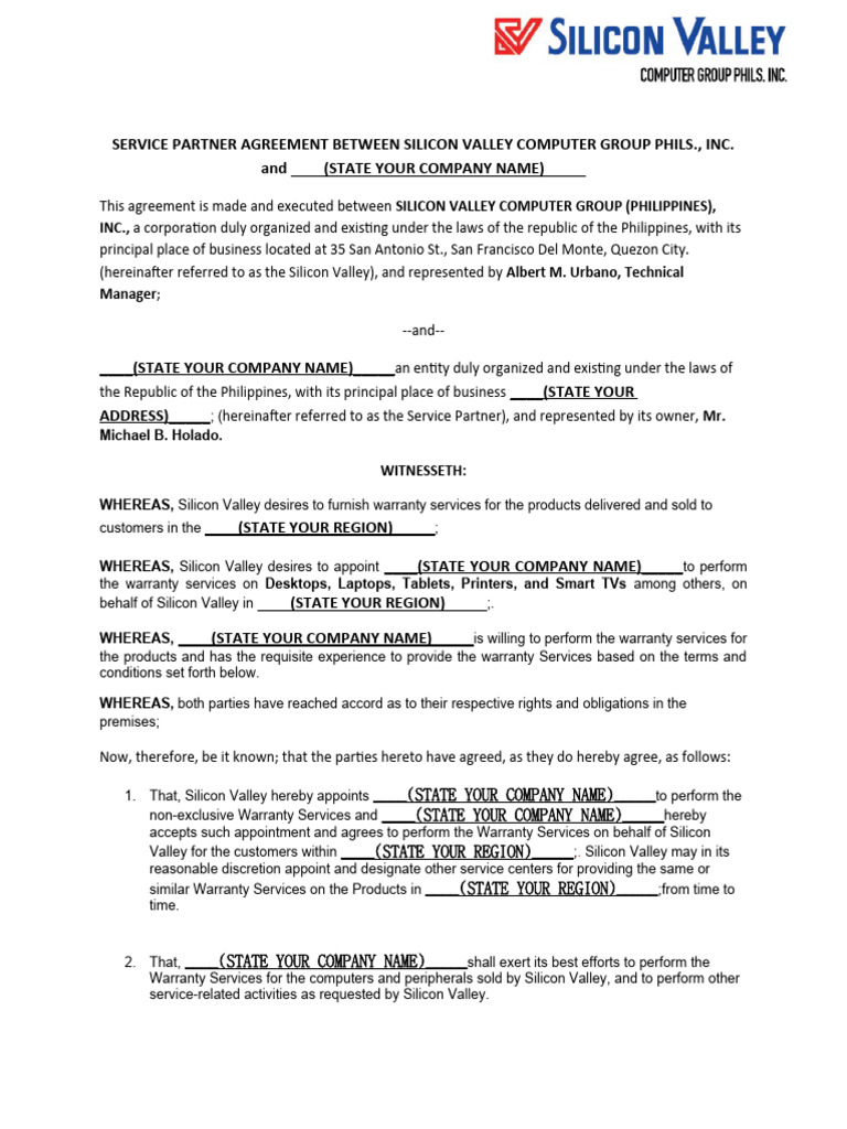 Service Center Agreement11 | PDF | Business | Business Law