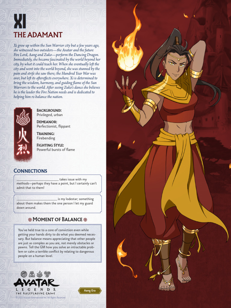 Avatar Legends Character Sheet: Xi | PDF