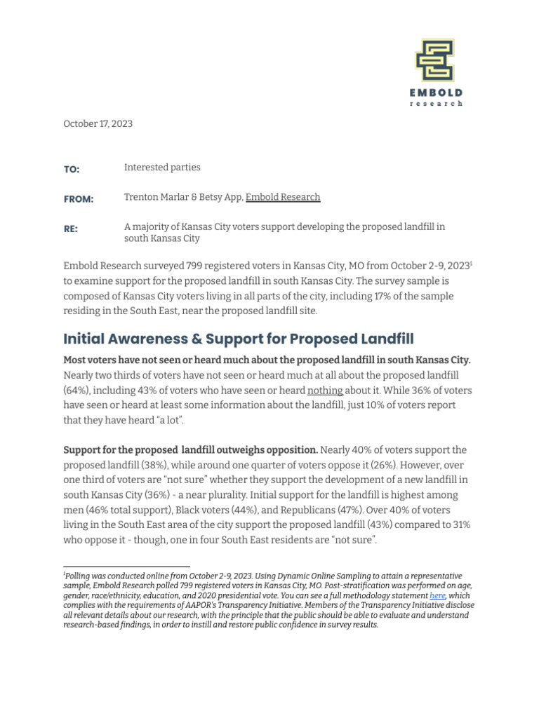 Kansas City Voter Support for Landfill | PDF | Elections