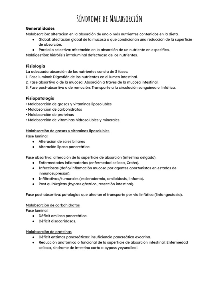 Síndrome de Malabsorción: Generalidades | PDF | Enfermedad celíaca ...