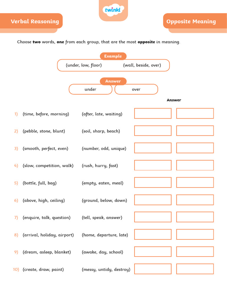 Verbal Reasoning: Opposite Words Guide | PDF