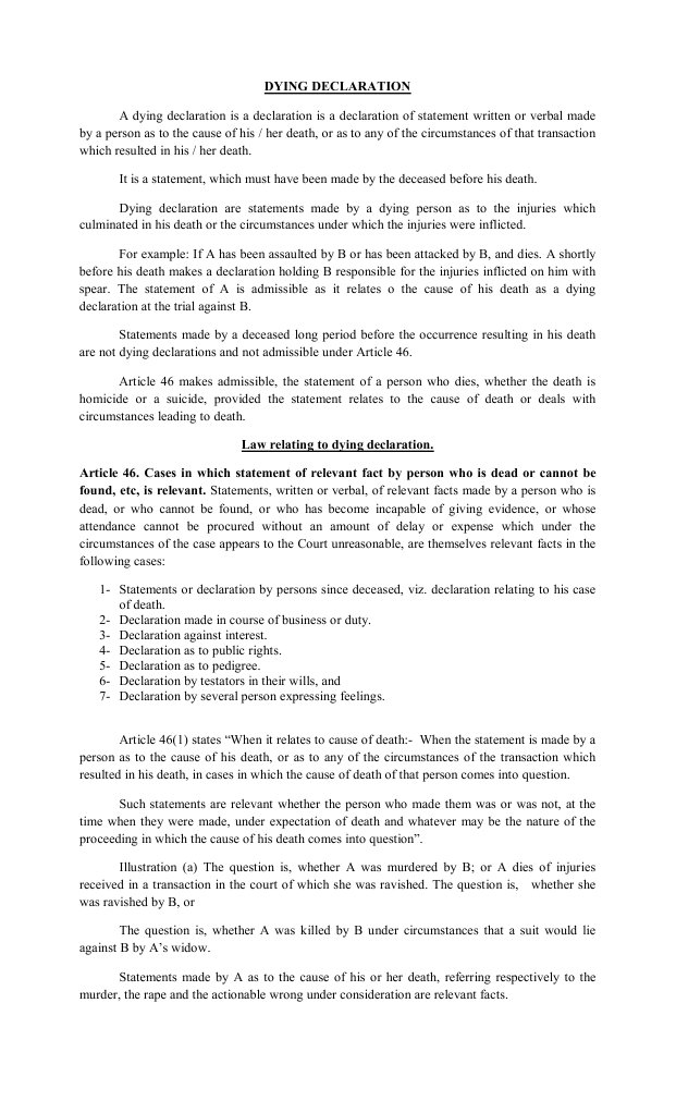 Dying Declaration Article 46 QSO (Added) | PDF | Hearsay | Virtue