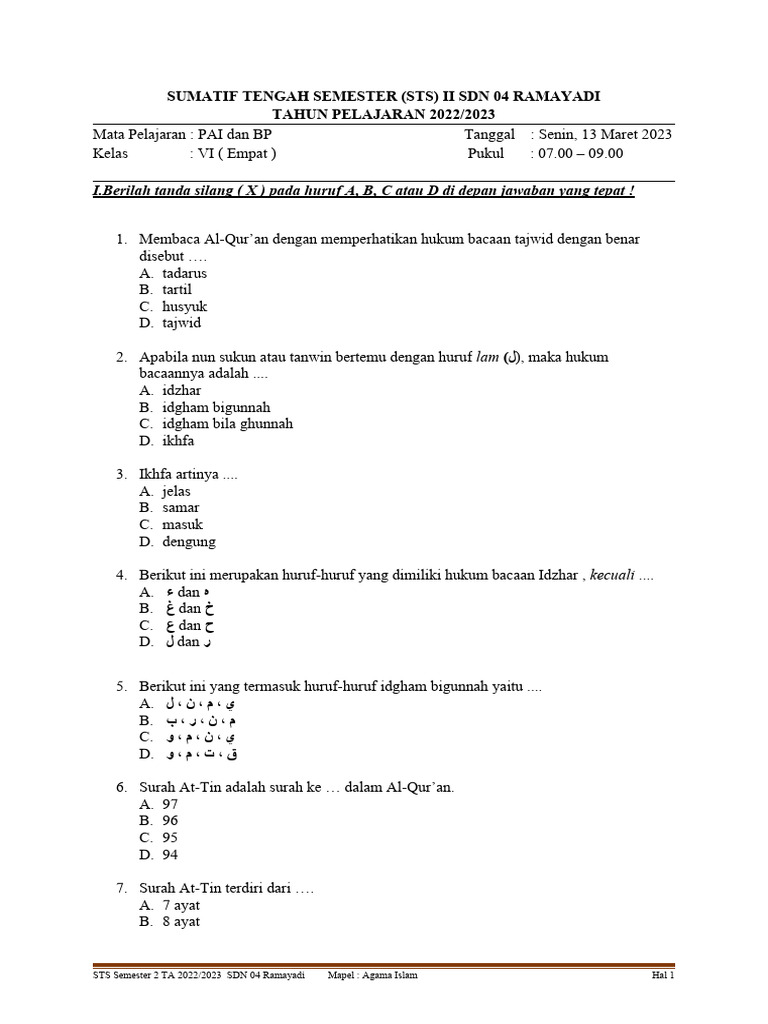 Soal PAI Kls 4 | PDF