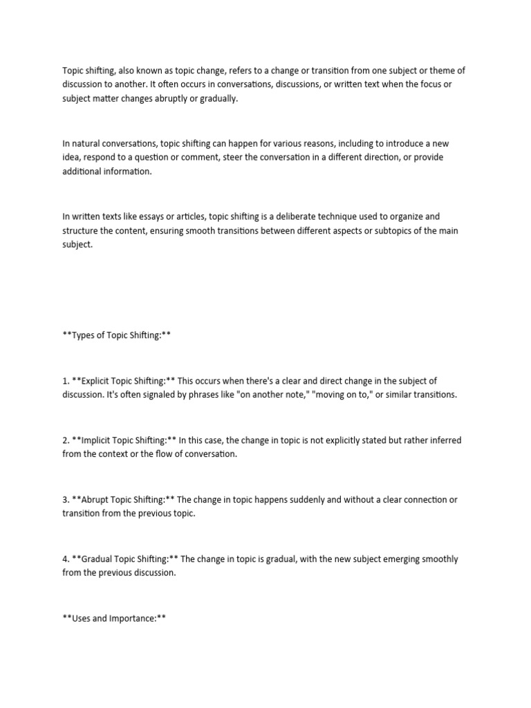 Topic shifting,-WPS Office | PDF | Communication | Conversation