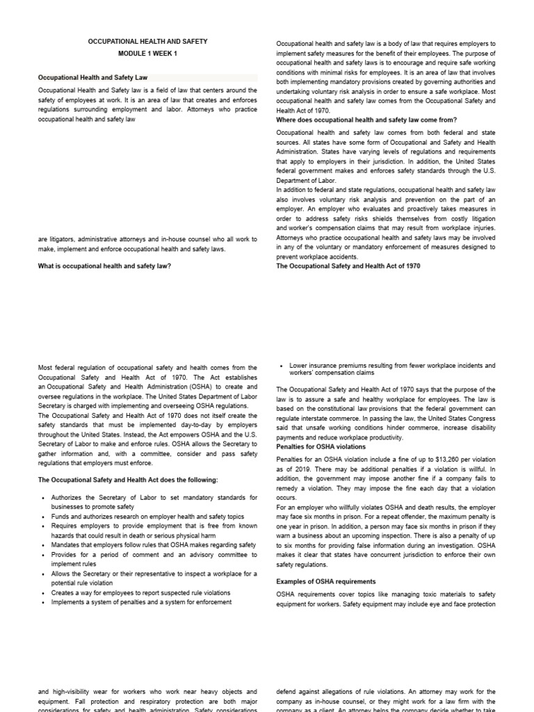 Ohs Module 1 | PDF | Occupational Safety And Health | Occupational Safety And Health Administration