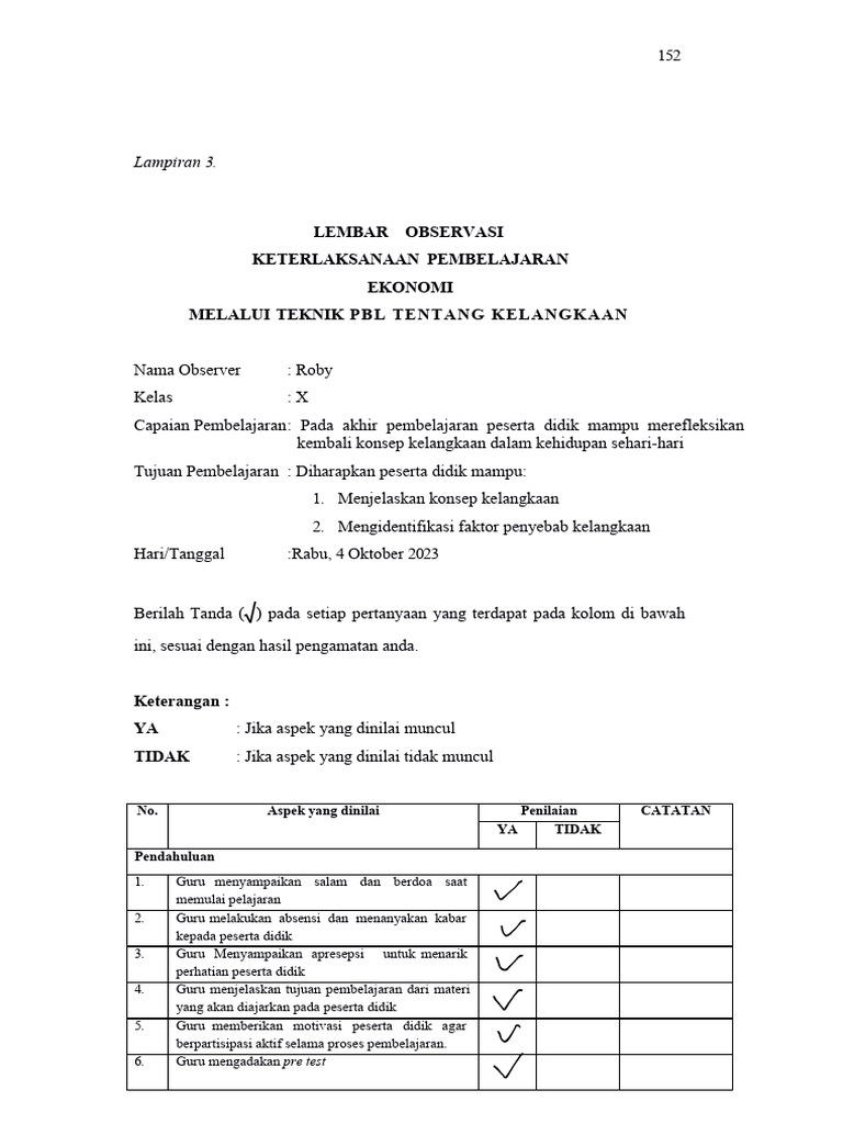 3.lembar Instrumen Observasi (2) 1 | PDF