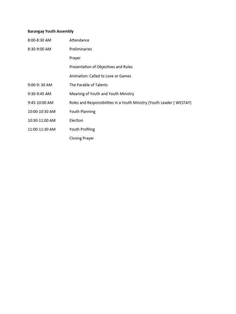 Barangay Youth Assembly Programme Pdf