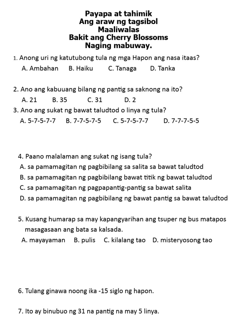 Quiz Filipino 9 | PDF
