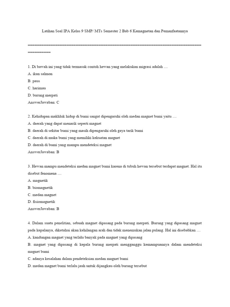 Latihan Soal IPA Kelas 9 SMP magnet | PDF