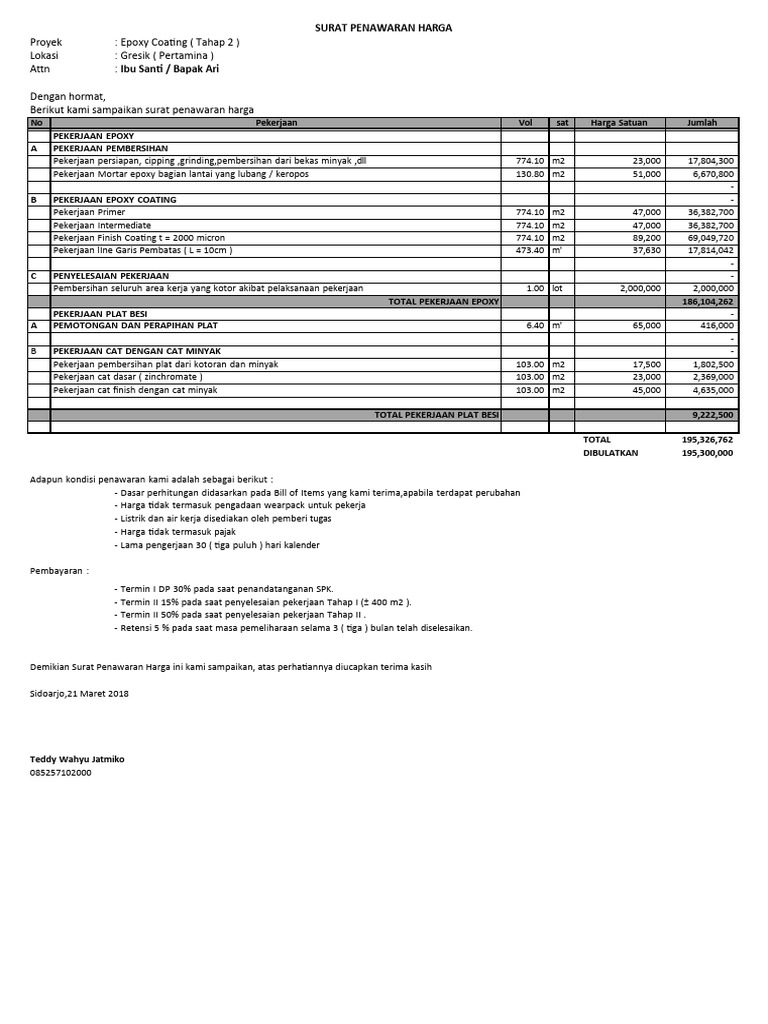 Surat Penawaran Epoxy Lantai Tahap 2 Ow | PDF