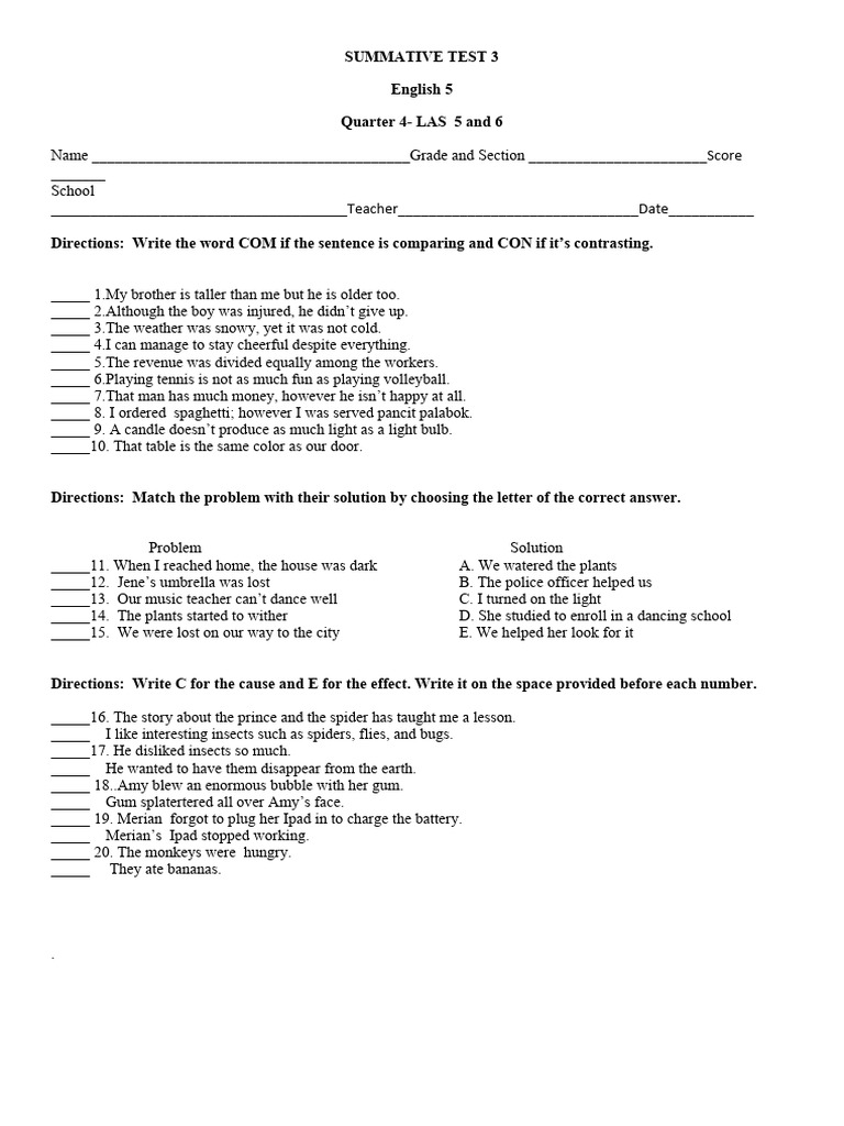 English 5 Q4 Summative Test 3 | PDF