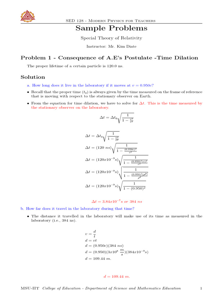 Chapter 2 - Sample Problem Solution | PDF | Electronvolt | Special ...