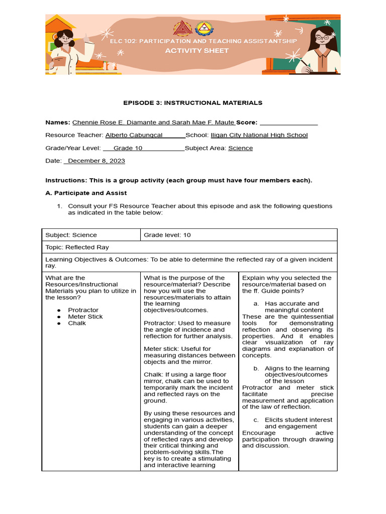 RT Elc-102-Worksheet | PDF | Learning | Human Communication
