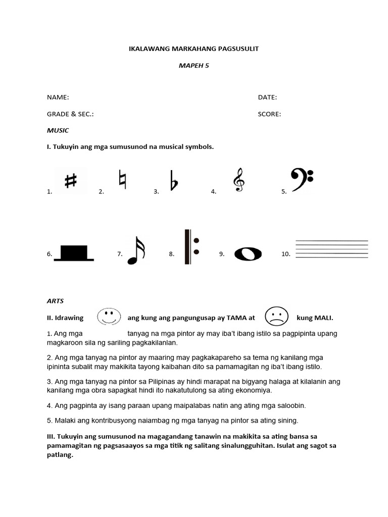 Grade 5 - Mapeh Exam | PDF