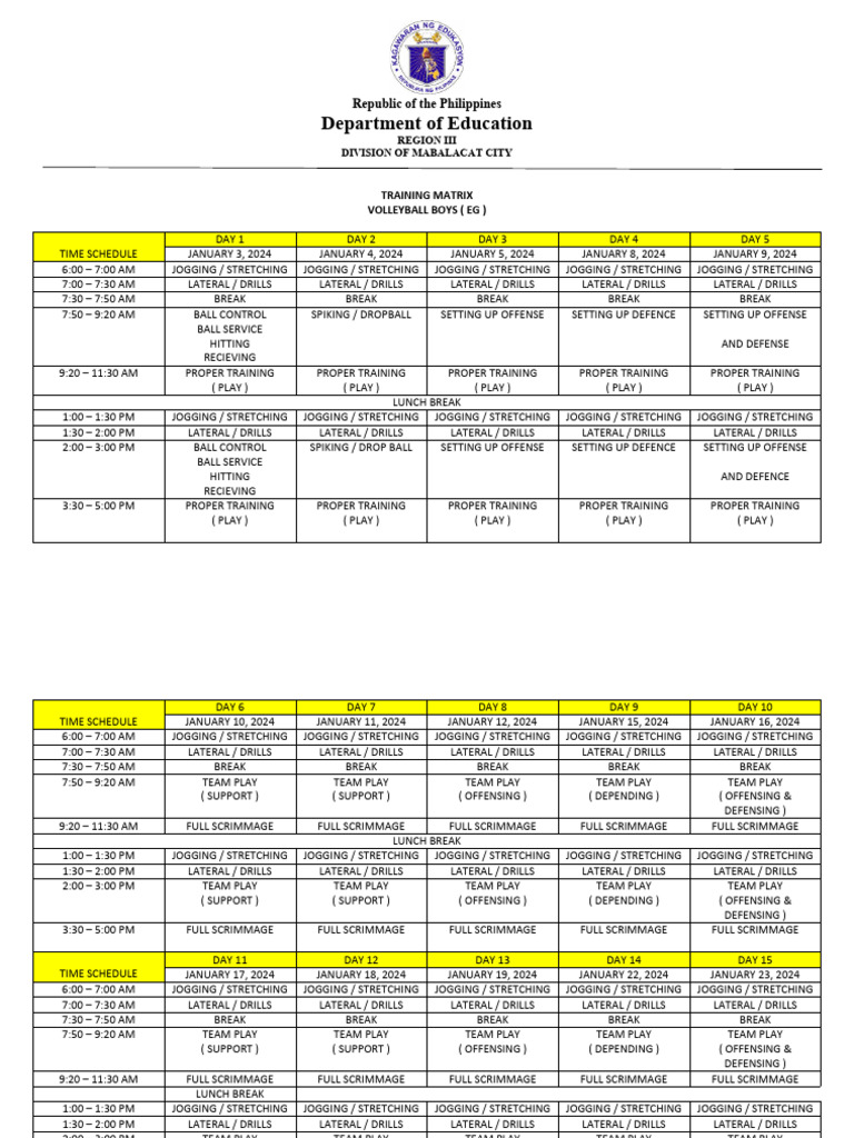 Training Matrix | PDF | American Football | Team Sports