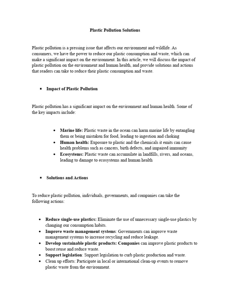 Plastic Pollution Solutions | Download Free PDF | Waste | Pollution