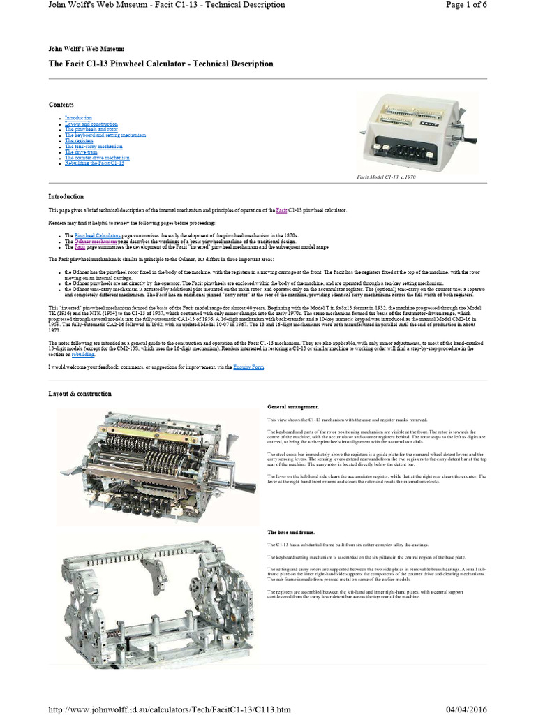 JohnWolff The Facit C1 13 Pinwheel Calculator Technical Description ...