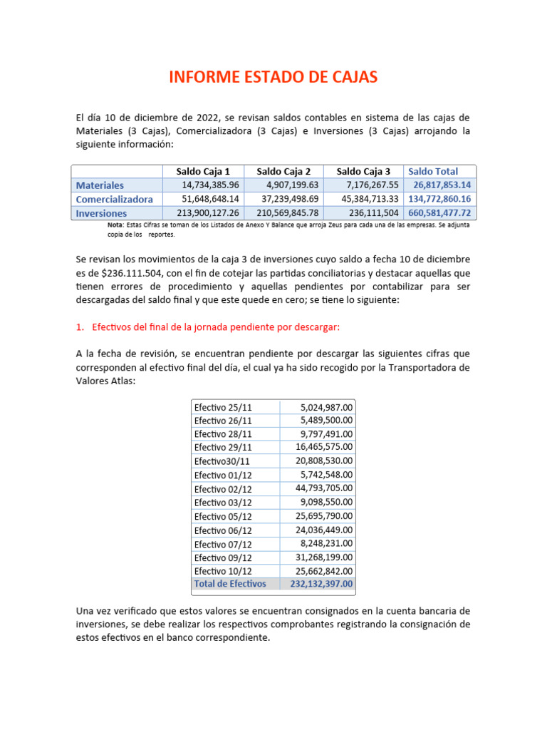 INFORME ESTADO DE CAJAS | PDF | Economias