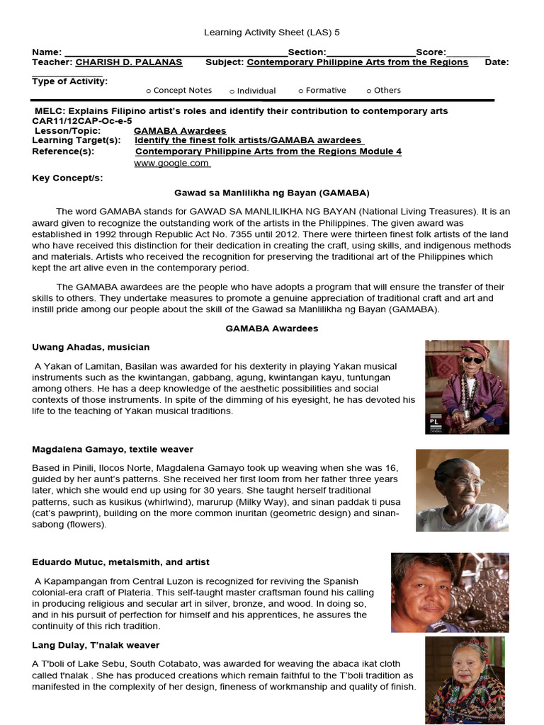 LAS 5 GAMABA Awardees | PDF | Weaving | Philippines