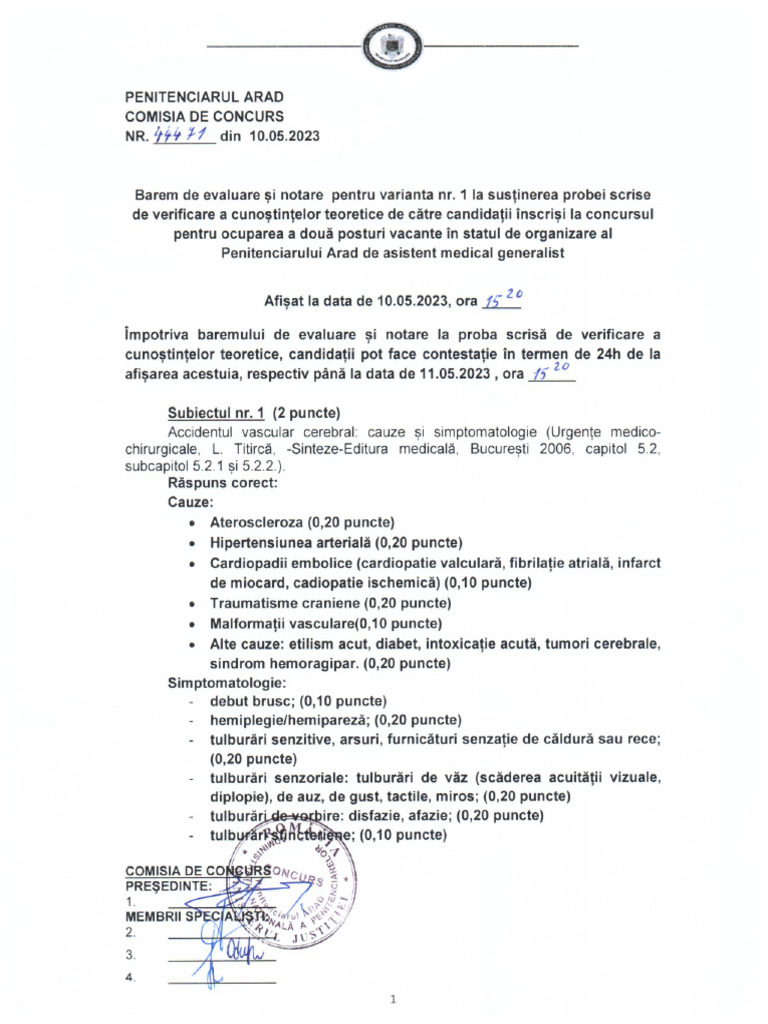 Barem de Evaluare Si Notare Proba Scrisa | PDF