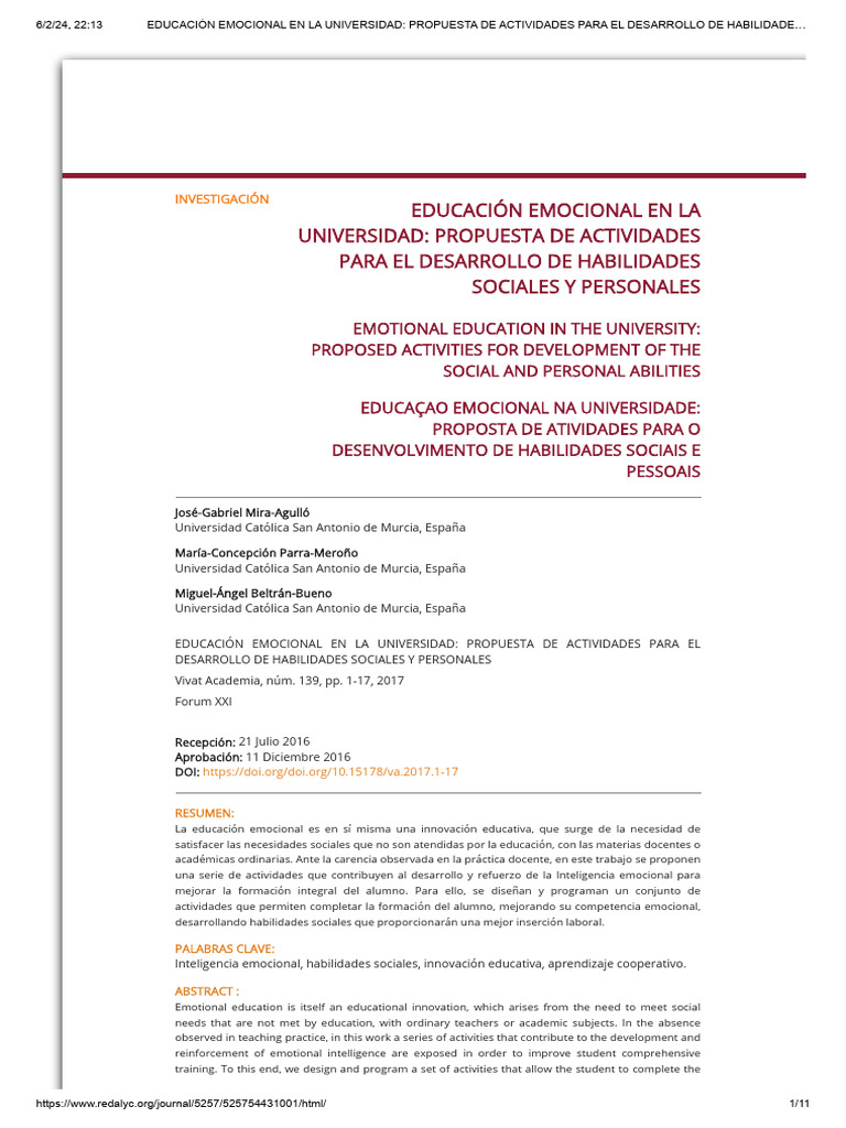 Actividades de Educación Emocional Universitaria | PDF | Las emociones ...