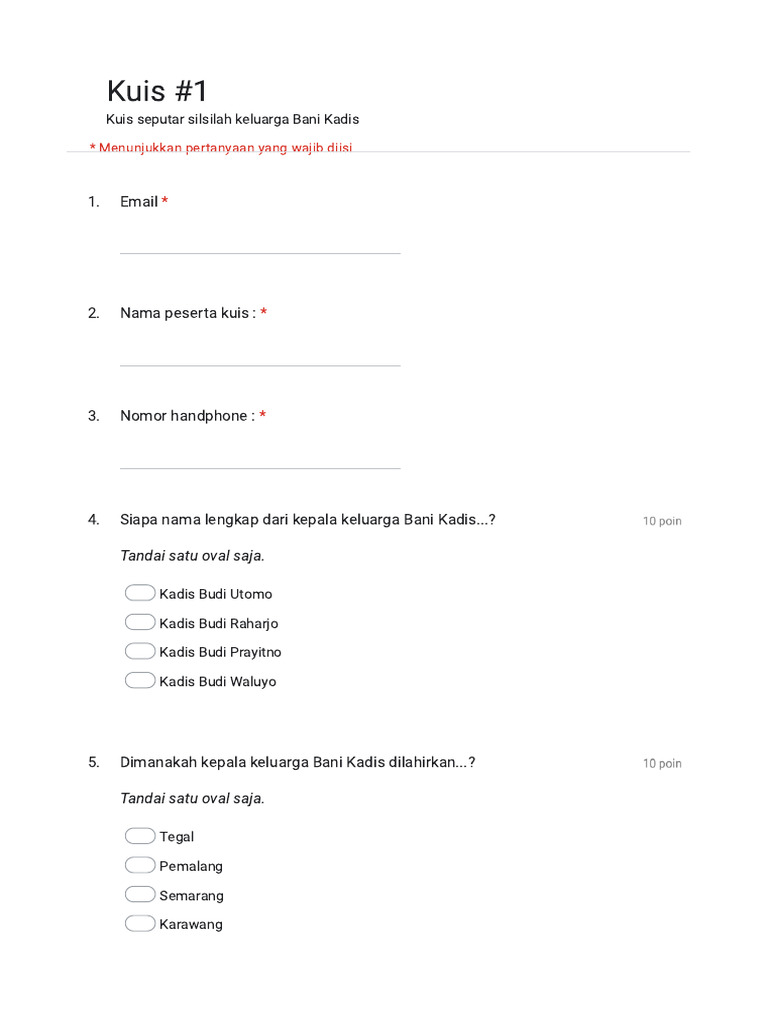 Kuis Kosong - Google Formulir | PDF